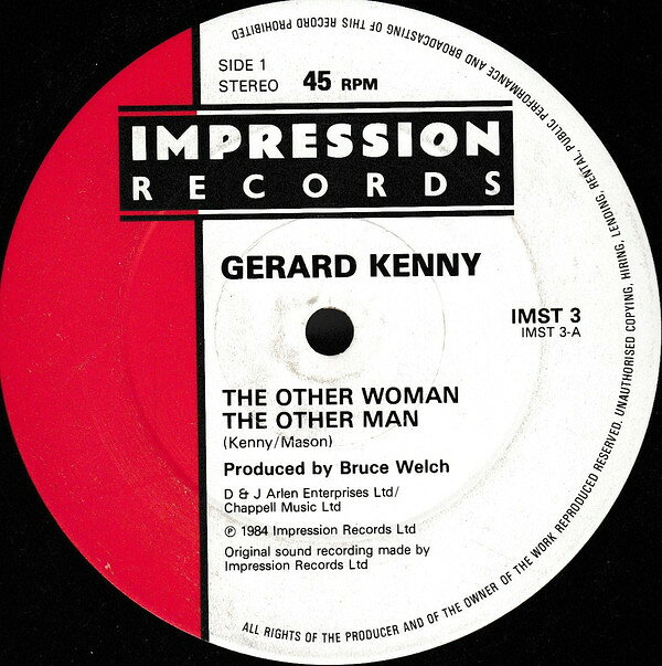 ・アーティスト Gerard Kenny ・タイトル The Other Woman The Other Man ・レーベル・型番 IMPRESSION IMST3 ・フォーマット LPレコード ・コンディション(盤) 良い (VG+) ・...