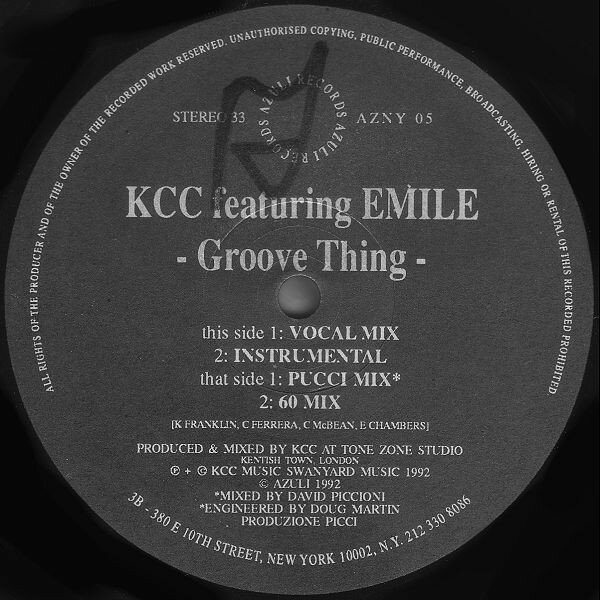 ・アーティスト KCC, Emile Chambers ・タイトル Groove Thing ・レーベル・型番 Azuli Records AZNY05 ・フォーマット 12インチレコード ・コンディション(盤) 良い (VG+) ・コンデ...