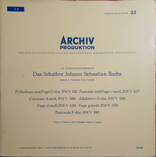 ・アーティスト Helmut Walcha ・タイトル Johann Sebastian Bach ? Helmut Walcha ? Orgelwerke BWV 541, 537, 588, 589, 539, 578, 590 ・レー...