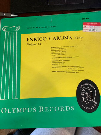 ・アーティスト Enrico Caruso ・タイトル Enrico Caruso, Tenor Volume 14 ・レーベル・型番 Olympus Records ORL314 ・フォーマット LPレコード ・コンディション(盤) 良い...