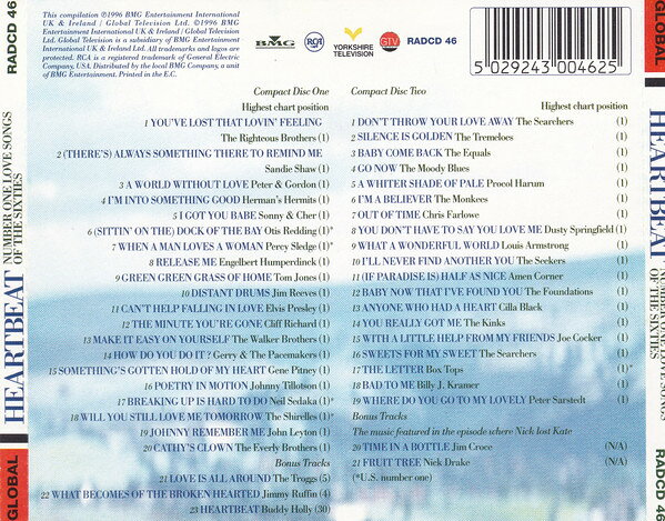 ・アーティスト Various ・タイトル Heartbeat - Number One Love Songs Of The Sixties ・レーベル・型番 Global Television RADCD46 ・フォーマット CD ・コン...