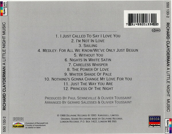 ・アーティスト Richard Clayderman ・タイトル A Little Night Music (12 Classic Love Songs) ・レーベル・型番 Decca Delphine 5501332 ・フォーマット CD...