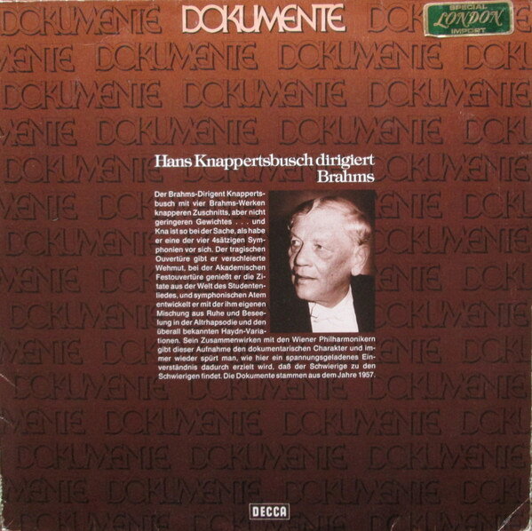・アーティスト Hans Knappertsbusch ・タイトル Dirigiert Brahms ・レーベル・型番 Dokumente 641981 ・フォーマット LPレコード ・コンディション(盤) 非常に良い(EX) ・コンディシ...