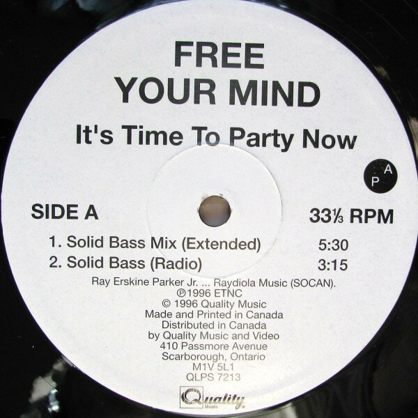 ・アーティスト Free Your Mind ・タイトル It's Time To Party Now ・レーベル・型番 Quality Music QLPS7213 ・フォーマット 12インチレコード ・コンディション(盤) 非常に良い(...