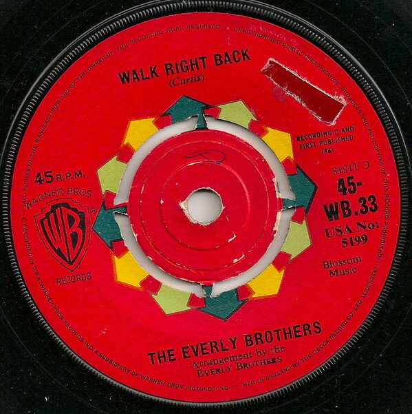 ・アーティスト Everly Brothers ・タイトル Walk Right Back / Ebony Eyes ・レーベル・型番 Warner Bros. Records 45WB33 ・フォーマット 7インチレコード ・コンディショ...