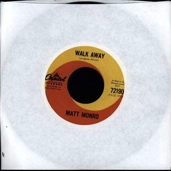 ・アーティスト Matt Monro ・タイトル Walk Away ・レーベル・型番 Capitol Records 72190 ・フォーマット 7インチレコード ・コンディション(盤) 良い (VG+) ・コンディション(ジャケット) ...