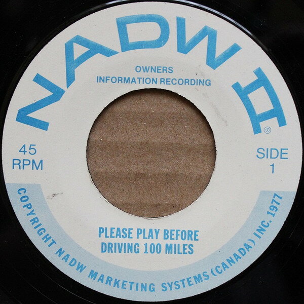 ・アーティスト Unknown Artist ・タイトル Please Play Before Driving 100 Miles ・レーベル・型番 NADW II NONE ・フォーマット 7インチレコード ・コンディション(盤) 良い ...