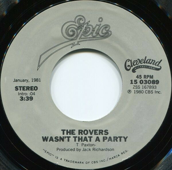 ・アーティスト Rovers (3) ・タイトル Wasn't That A Party / Pain In My Past ・レーベル・型番 Epic 1503089 ・フォーマット 7インチレコード ・コンディション(盤) 良い (VG...