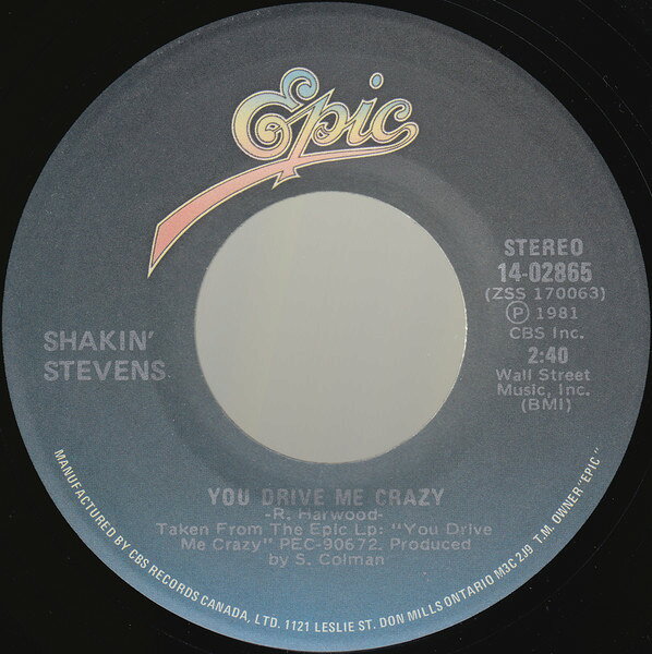 ・アーティスト Shakin' Stevens ・タイトル You Drive Me Crazy ・レーベル・型番 Epic 1402865 ・フォーマット 7インチレコード ・コンディション(盤) 良い (VG+) ・コンディション(ジャ...