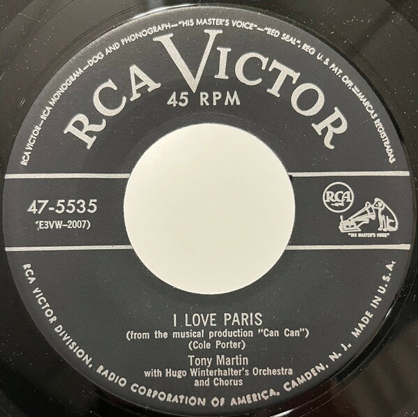 ・アーティスト Tony Martin With Hugo Winterhalter's Orchestra And Chorus ・タイトル I Love Paris / Stranger In Paradise ・レーベル・型番 RCA...