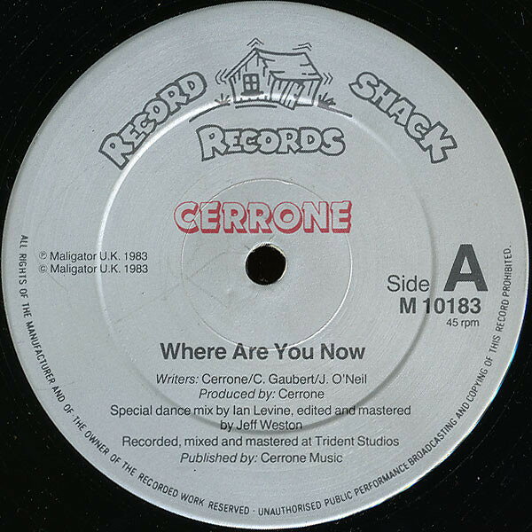 ・アーティスト Cerrone ・タイトル Where Are You Now ・レーベル・型番 Record Shack Records M10183 ・フォーマット 12インチレコード ・コンディション(盤) 良い (VG+) ・コンデ...