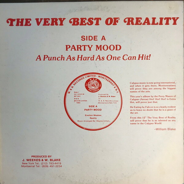 ・アーティスト Everton Weekes , Reality ・タイトル Party Mood / High Tempo ・レーベル・型番 W & B Records Limited W&B50 ・フォーマット 12インチレコード ・コ...