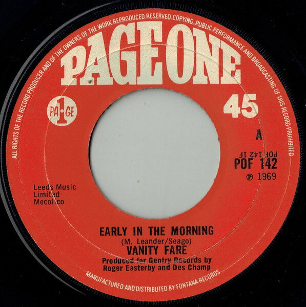 ・アーティスト Vanity Fare ・タイトル Early In The Morning ・レーベル・型番 Page One POF142 ・フォーマット 7インチレコード ・コンディション(盤) 良い (VG+) ・コンディション(ジ...