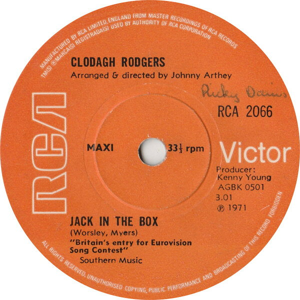 ・アーティスト Clodagh Rodgers ・タイトル Jack In The Box ・レーベル・型番 RCA Victor RCA2066 ・フォーマット 7インチレコード ・コンディション(盤) 良い (VG+) ・コンディション...