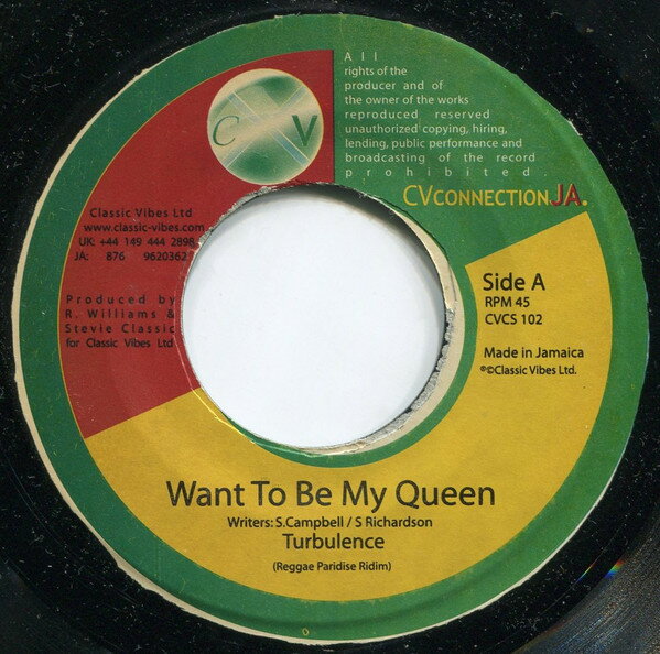 ・アーティスト Turbulence ・タイトル Want To Be My Queen ・レーベル・型番 Classic Vibes CVCS102 ・フォーマット 7インチレコード ・コンディション(盤) 良い (VG+) ・コンディシ...