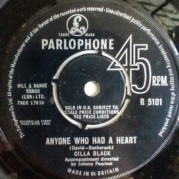 ・アーティスト Cilla Black ・タイトル Anyone Who Had A Heart ・レーベル・型番 Parlophone R5101 ・フォーマット 7インチレコード ・コンディション(盤) 良い (VG+) ・コンディショ...