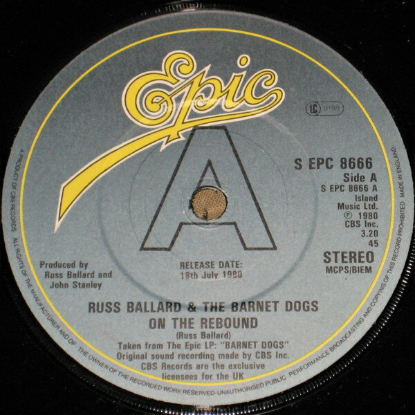 ・アーティスト Russ Ballard & The Barnet Dogs ・タイトル On The Rebound ・レーベル・型番 Epic SEPC8666PROMO ・フォーマット 7インチレコード ・コンディション(盤) 可 (...