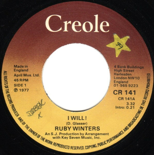 ・アーティスト Ruby Winters ・タイトル I Will! ・レーベル・型番 Creole Records CR141 ・フォーマット 7インチレコード ・コンディション(盤) 良い (VG+) ・コンディション(ジャケット) ・...
