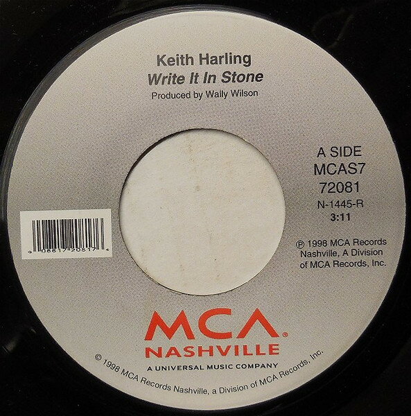 ・アーティスト Keith Harling ・タイトル Write It In Stone / There Goes The Neighborhood ・レーベル・型番 MCA NASHVILLE 72081 ・フォーマット 7インチレコー...
