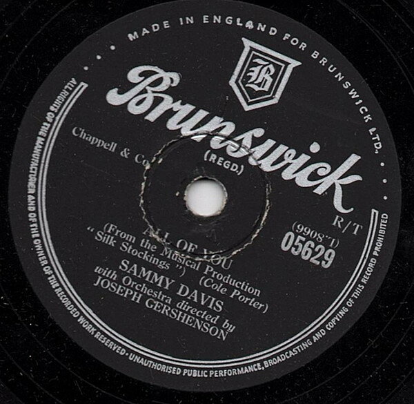 ・アーティスト Sammy Davis ・タイトル All Of You / Just One Of Those Things ・レーベル・型番 BRUNSWICK 05629 ・フォーマット 78回転SP盤レコード ・コンディション(盤)...