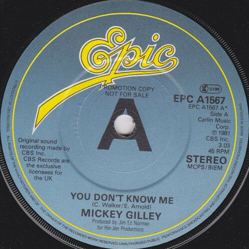 ・アーティスト Mickey Gilley ・タイトル You Don't Know Me ・レーベル・型番 Epic EPCA1567 ・フォーマット 7インチレコード ・コンディション(盤) 良い (VG+) ・コンディション(ジャケッ...