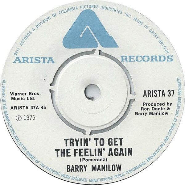 ・アーティスト Barry Manilow ・タイトル Tryin' To Get The Feelin' Again ・レーベル・型番 Arista ARISTA37 ・フォーマット 7インチレコード ・コンディション(盤) 可 (VG)...