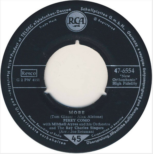 ・アーティスト Perry Como, Mitchell Ayres & His Orchestra & The Ray Charles Singers ・タイトル More ・レーベル・型番 RCA Victor 476554 ・フォーマ...