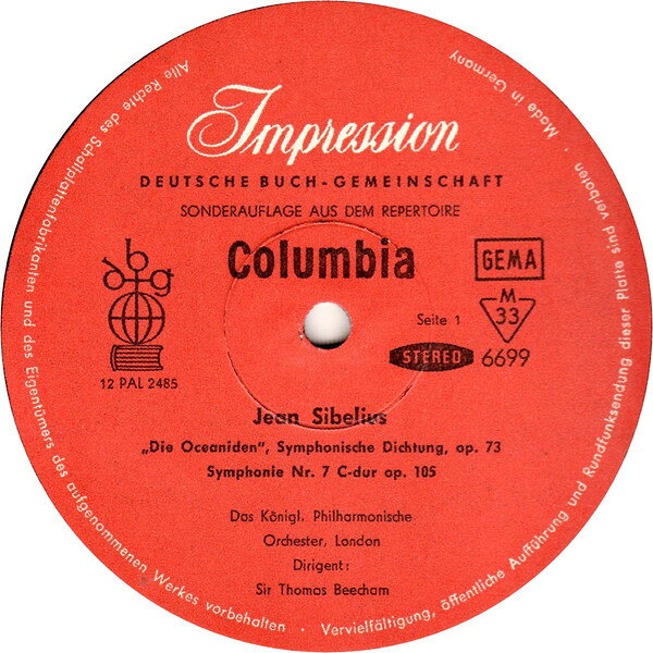 ・アーティスト Sibelius / Das K?nigl. Philharmonische Orchester, London, Sir Thomas Beecham ・タイトル Die Oceaniden, Symphonie Nr. ...