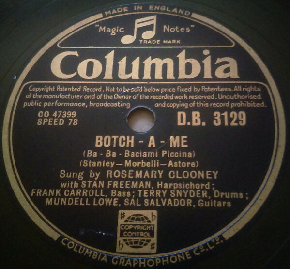 ・アーティスト Rosemary Clooney ・タイトル Botch-a-me / Half As Much ・レーベル・型番 COLUMBIA DB3129 ・フォーマット 78回転SP盤レコード ・コンディション(盤) 良い (VG...