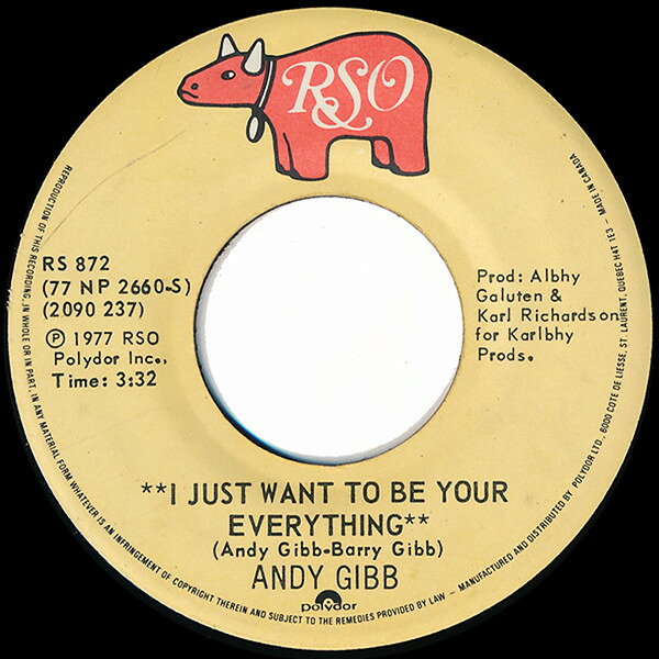 ・アーティスト Andy Gibb ・タイトル I Just Want To Be Your Everything ・レーベル・型番 RSO RS872 ・フォーマット 7インチレコード ・コンディション(盤) 良い (VG+) ・コンディ...