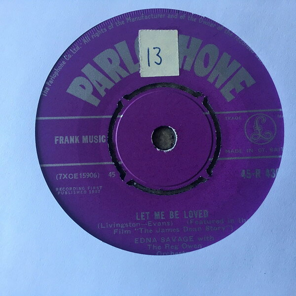 ・アーティスト Edna Savage ・タイトル Let Me Be Loved ・レーベル・型番 Parlophone 45R4360 ・フォーマット 7インチレコード ・コンディション(盤) 可 (VG) ・コンディション(ジャケット...
