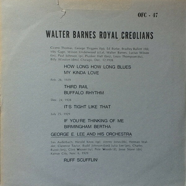 ・アーティスト Walter Barnes royal creolians ・タイトル Walter Barnes royal creolians ・レーベル・型番 ONLY FOR COLLECTORS OFC47 ・フォーマット 10イ...