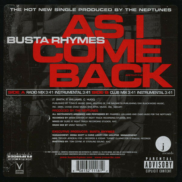・アーティスト Busta Rhymes ・タイトル As I Come Back ・レーベル・型番 J Records 80813211181,J1PV2111811 ・フォーマット 12インチレコード ・コンディション(盤) 良い (V...