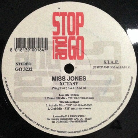 ・アーティスト Miss Jones ・タイトル Xctasy ・レーベル・型番 Stop And Go GO3232 ・フォーマット 12インチレコード ・コンディション(盤) 良い (VG+) ・コンディション(ジャケット) 良い (V...