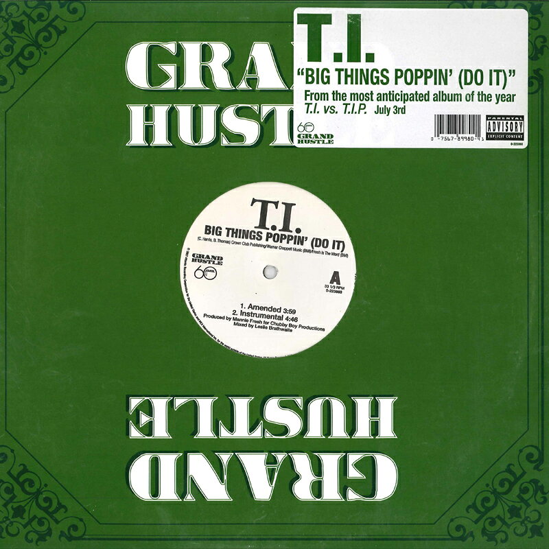 ・アーティスト T.I. ・タイトル Big Things Poppin' (Do It) ・レーベル・型番 GRAND HUSTLE 0223868 ・フォーマット 12インチレコード ・コンディション(盤) 良い (VG+) ・コンディ...