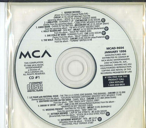 ・アーティスト Various ・タイトル Mca Radio Compilation Cd #1 January 1996 ・レーベル・型番 MCA MCAD9604 ・フォーマット CD ・コンディション(盤) 良い (VG+) ・コン...