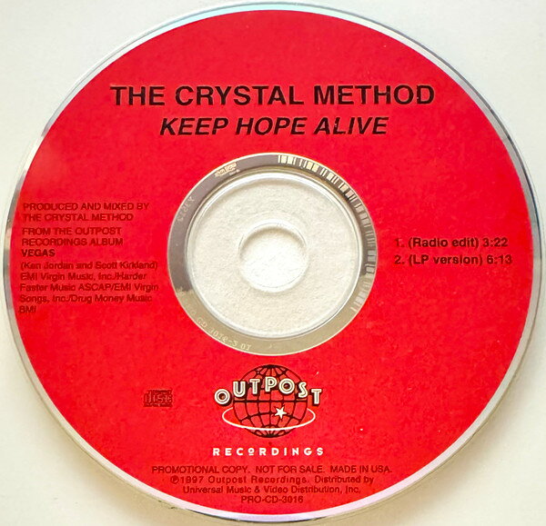 ・アーティスト Crystal Method ・タイトル Keep Hope Alive ・レーベル・型番 Outpost Recordings PROCD3016PROMO ・フォーマット CD ・コンディション(盤) 可 (VG) ・コ...