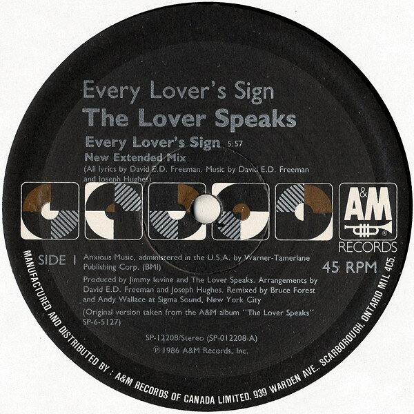 ・アーティスト Lover Speaks ・タイトル Every Lover's Sign ・レーベル・型番 A&M RECORDS SP12208 ・フォーマット 12インチレコード ・コンディション(盤) 良い (VG+) ・コンディシ...