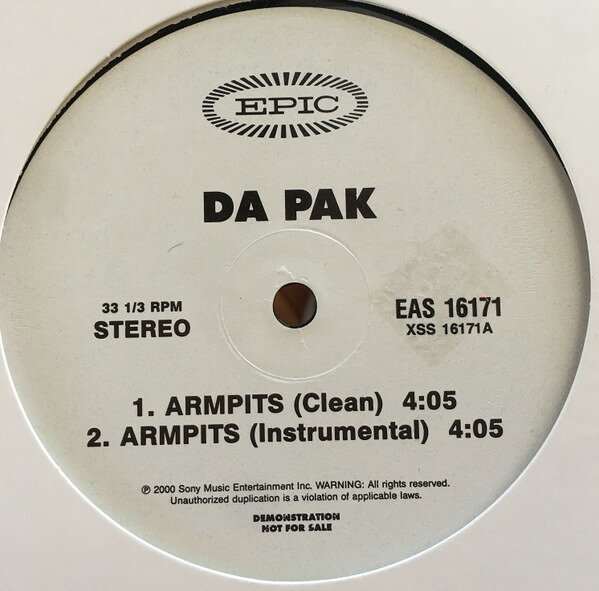 ・アーティスト Da Pak ・タイトル Armpits ・レーベル・型番 Epic EAS16171 ・フォーマット 12インチレコード ・コンディション(盤) 良い (VG+) ・コンディション(ジャケット) プレインカバー（元ジャケッ...