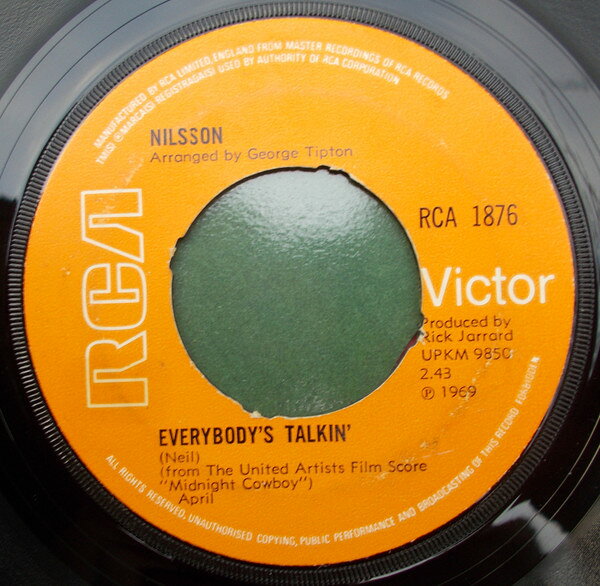 ・アーティスト Harry Nilsson ・タイトル Everybody's Talkin' ・レーベル・型番 RCA Victor RCA1876 ・フォーマット 7インチレコード ・コンディション(盤) 可 (VG) ・コンディション...