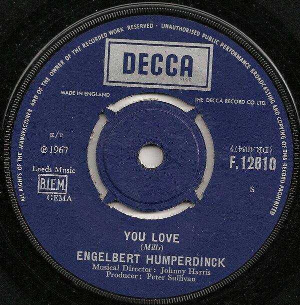 ・アーティスト Engelbert Humperdinck ・タイトル There Goes My Everything ・レーベル・型番 Decca F12610 ・フォーマット 7インチレコード ・コンディション(盤) 可 (VG) ・...