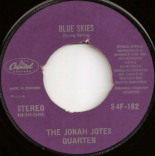 ・アーティスト Jonah Jones Quartet ・タイトル Blue Skies ・レーベル・型番 CAPITOL RECORDS S4F182 ・フォーマット 7インチレコード ・コンディション(盤) 良い (VG+) ・コンディ...