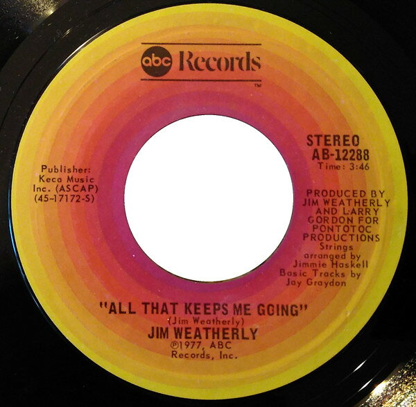 ・アーティスト Jim Weatherly ・タイトル All That Keeps Me Going ・レーベル・型番 ABC RECORDS AB12288 ・フォーマット 7インチレコード ・コンディション(盤) 可 (VG) ・コン...