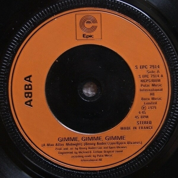 ・アーティスト ABBA ・タイトル Gimme, Gimme, Gimme (A Man After Midnight) ・レーベル・型番 Epic SEPC7914 ・フォーマット 7インチレコード ・コンディション(盤) 良い (VG...