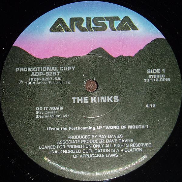 ・アーティスト Kinks ・タイトル Do It Again ・レーベル・型番 Arista ADP9297 ・フォーマット 12インチレコード ・コンディション(盤) 良い (VG+) ・コンディション(ジャケット) プレインカバー（元...