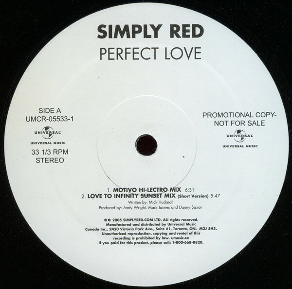 ・アーティスト Simply Red ・タイトル Perfect Love ・レーベル・型番 simplyred.com ltd. UMCR055331PROMO ・フォーマット LPレコード ・コンディション(盤) 良い (VG+) ・コ...