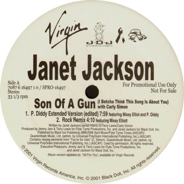 ・アーティスト Janet Jackson, Carly Simon ・タイトル Son Of A Gun (I Betcha Think This Song Is About You) ・レーベル・型番 Virgin 7087616497...
