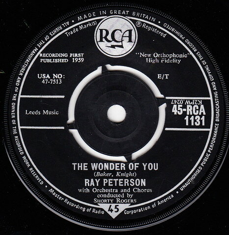 ・アーティスト Ray Peterson ・タイトル The Wonder Of You ・レーベル・型番 RCA 45RCA1131 ・フォーマット 7インチレコード ・コンディション(盤) 可 (VG) ・コンディション(ジャケット) ...