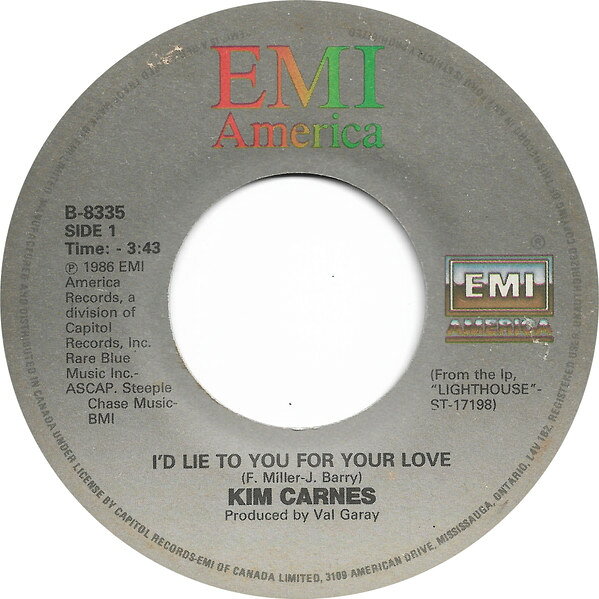 ・アーティスト Kim Carnes ・タイトル I'd Lie To You For Your Love ・レーベル・型番 EMI America B8335 ・フォーマット 7インチレコード ・コンディション(盤) 良い (VG+) ・...