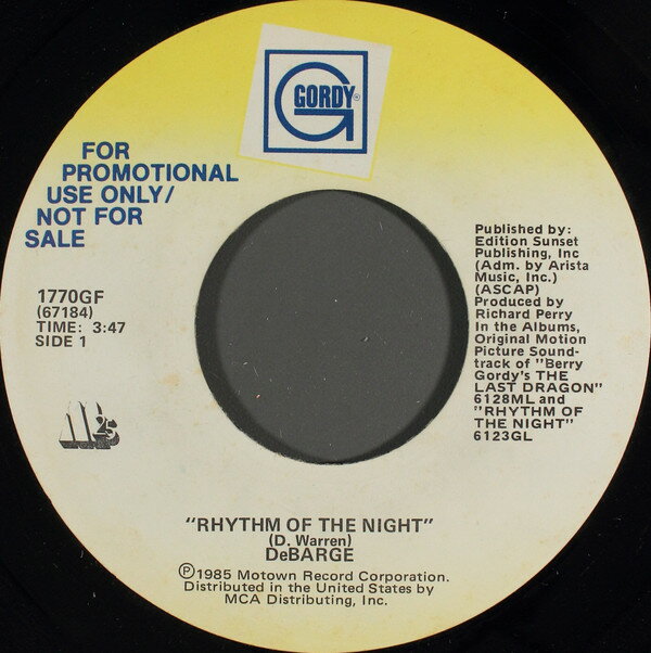 ・アーティスト DeBarge ・タイトル Rhythm Of The Night ・レーベル・型番 Gordy 1770GF ・フォーマット 7インチレコード ・コンディション(盤) 良い (VG+) ・コンディション(ジャケット) カバ...